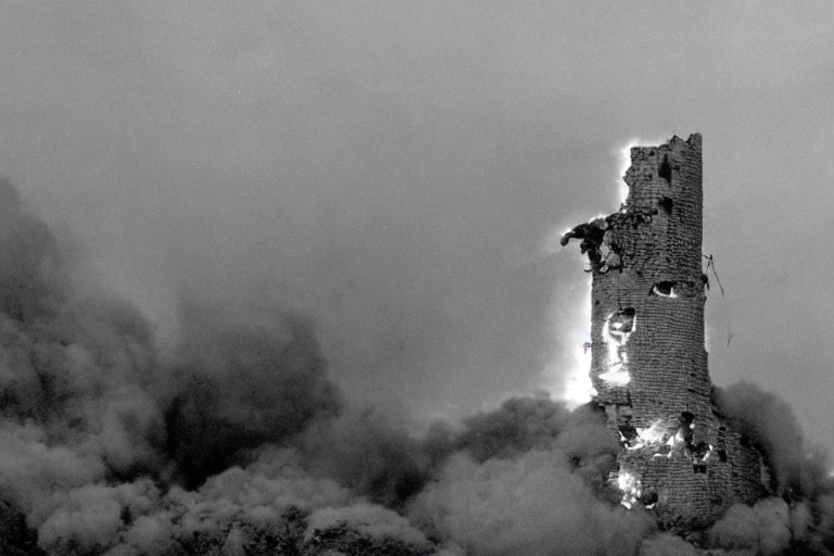 THE WATCHTOWER CRUMBLES WITH A HUGE EXPLOSION. Flames of Destraction ... THE WATCHTOWER CRUMBLES WITH A HUGE EXPLOSION. Flames of Destraction ...